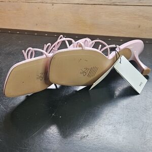 Mango | Shoes | Bow Kitten Heel Leather Pastel Pink Strappy Sandal ...